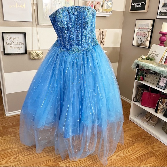 Xcite Prom | Dresses | Blue Beaded Tulle Prom Homecoming Corset Dress ...